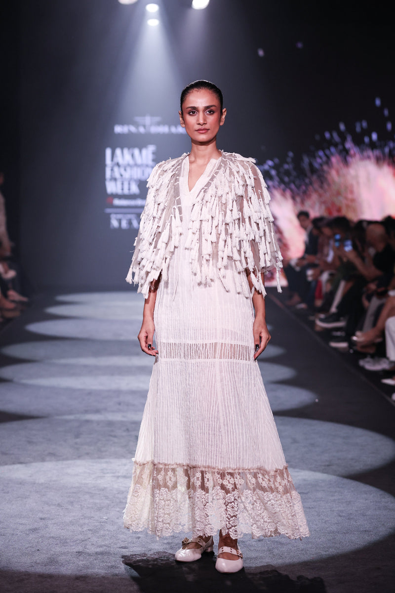 Noor - Velour Thread Cotton Maxi Dress & Tasseled Net Gilet Ensemble – Rina Dhaka